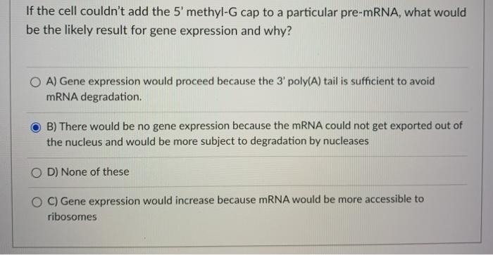 Solved If the cell couldn't add the 5' methyl-G cap to a | Chegg.com
