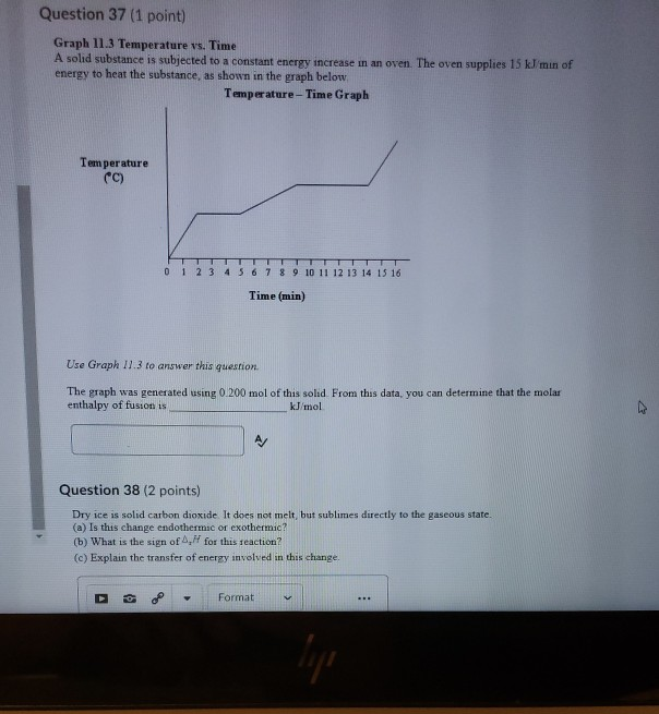 Solved Question 37 (1 point) Graph 11.3 Temperature vs. Time | Chegg.com