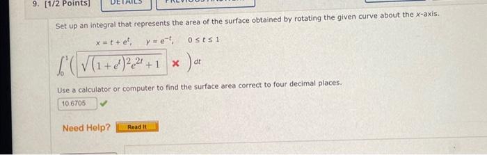 Solved Set up an integral that represents the area of the | Chegg.com