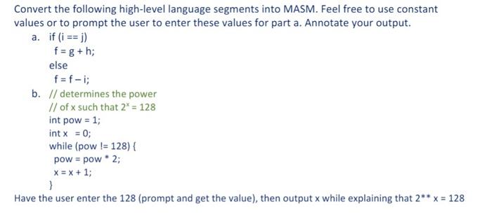 Solved Convert the following high-level language segments | Chegg.com