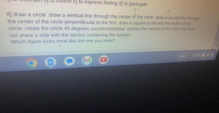 Solved 8] draw a circle draw a vertical line through the | Chegg.com