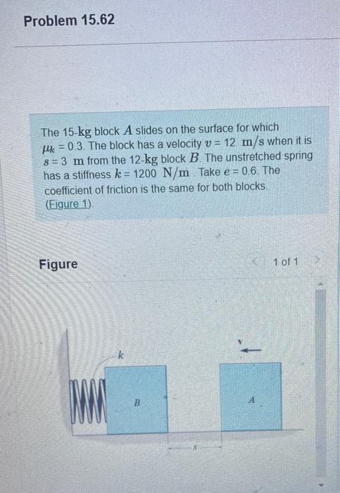 Solved Problem 15.62 The 15-kg block A slides on the surface | Chegg.com