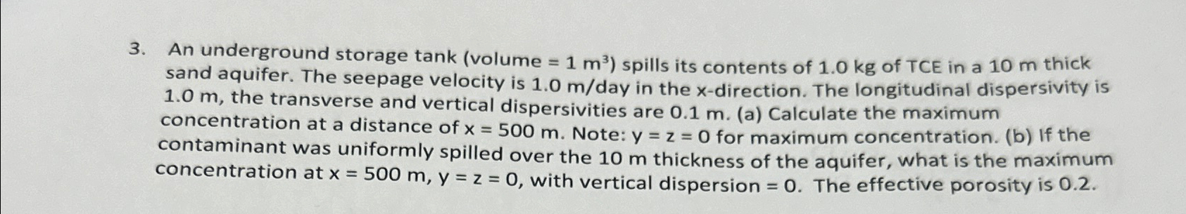 Solved An underground storage tank (volume =1m3 ) ﻿spills | Chegg.com