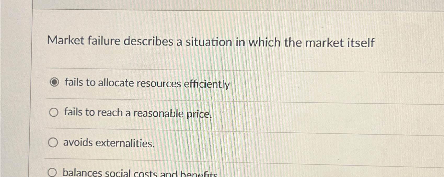 Solved Market failure describes a situation in which the | Chegg.com
