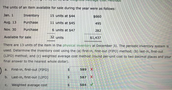 Solved The units of an item available for sale during the | Chegg.com
