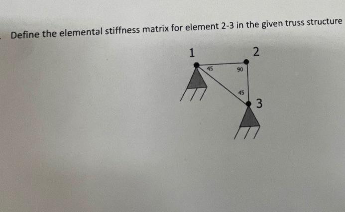 Solved Define the elemental stiffness matrix for element 2−3 | Chegg.com