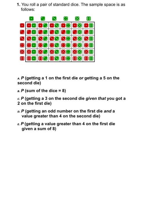 Solved 1. You roll a pair of standard dice. The sample space | Chegg.com