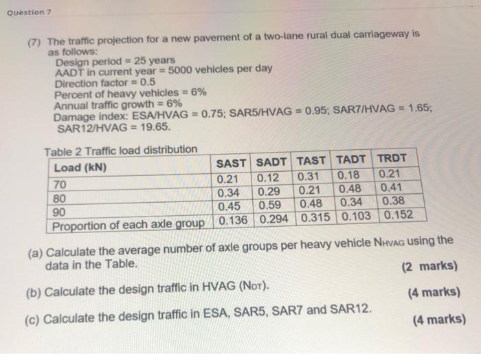 Solved Question 7 (7) The traffic projection for a new | Chegg.com