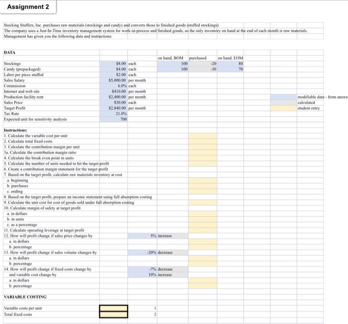 Assignment 2 Stocking Stuffers, Inc, purchases raw | Chegg.com