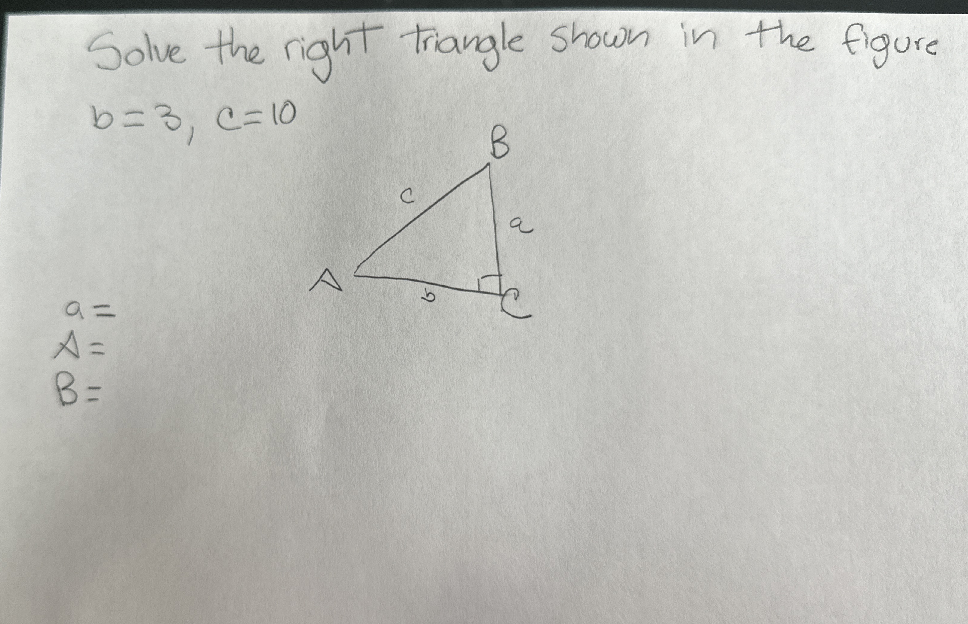 Solved Solve the right triangle shown in the | Chegg.com