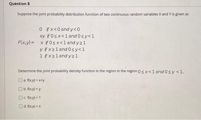 Solved Question 8 Suppose the joint probability distribution | Chegg.com