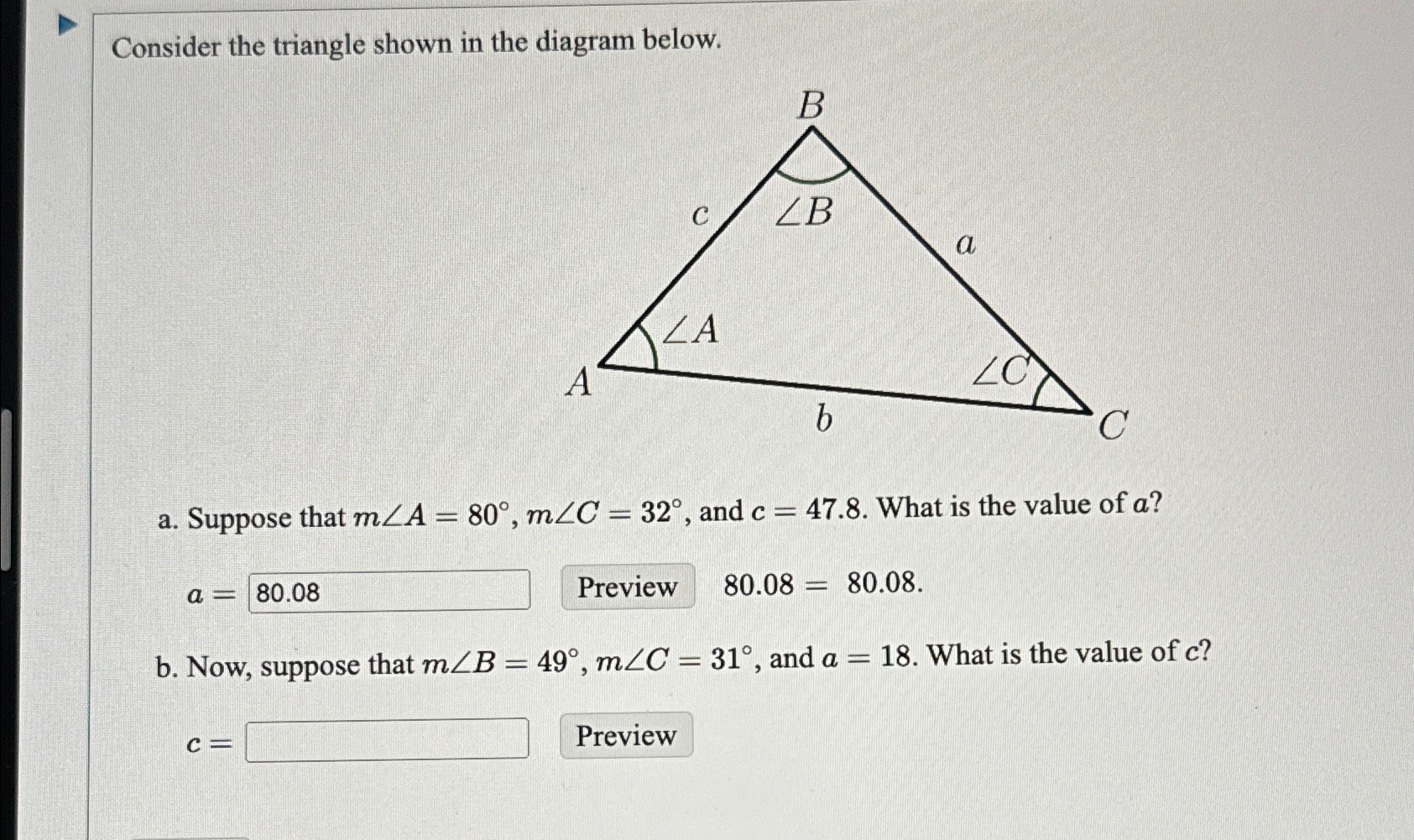 Solved Consider the triangle shown in the diagram below.a. | Chegg.com