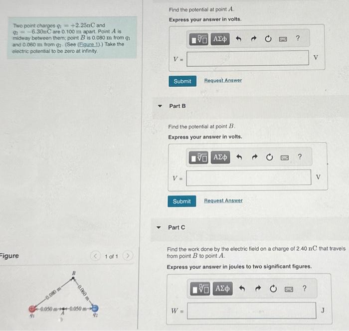 Solved Find the potential at point A. Two point charges | Chegg.com