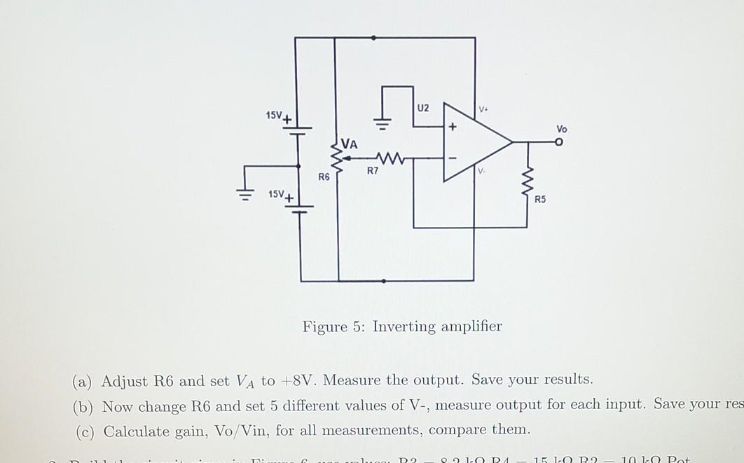 Solved Figure 5: Inverting amplifier (a) Adjust R6 and set | Chegg.com