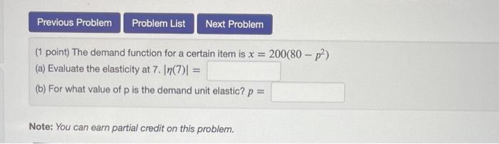 Solved (1 point) The demand function for a certain item is | Chegg.com