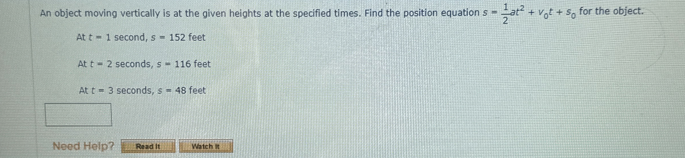 Solved An object moving vertically is at the given heights | Chegg.com