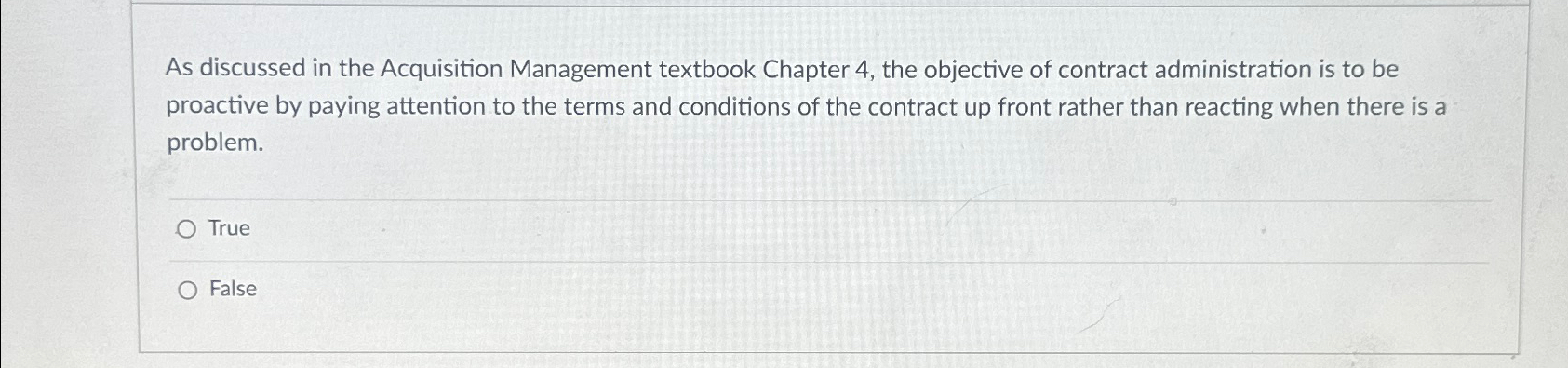Solved As discussed in the Acquisition Management textbook | Chegg.com