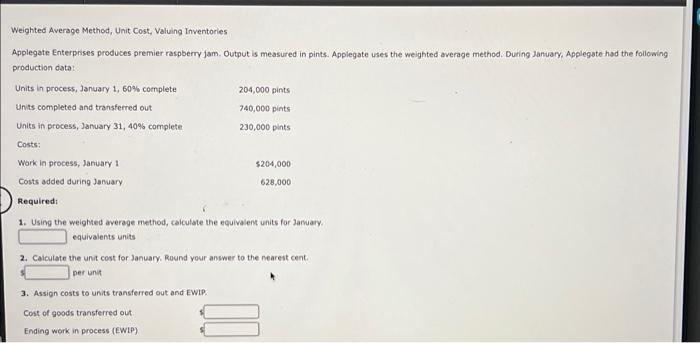 Solved Weighted Average Method, Unit Cost, Valuing | Chegg.com