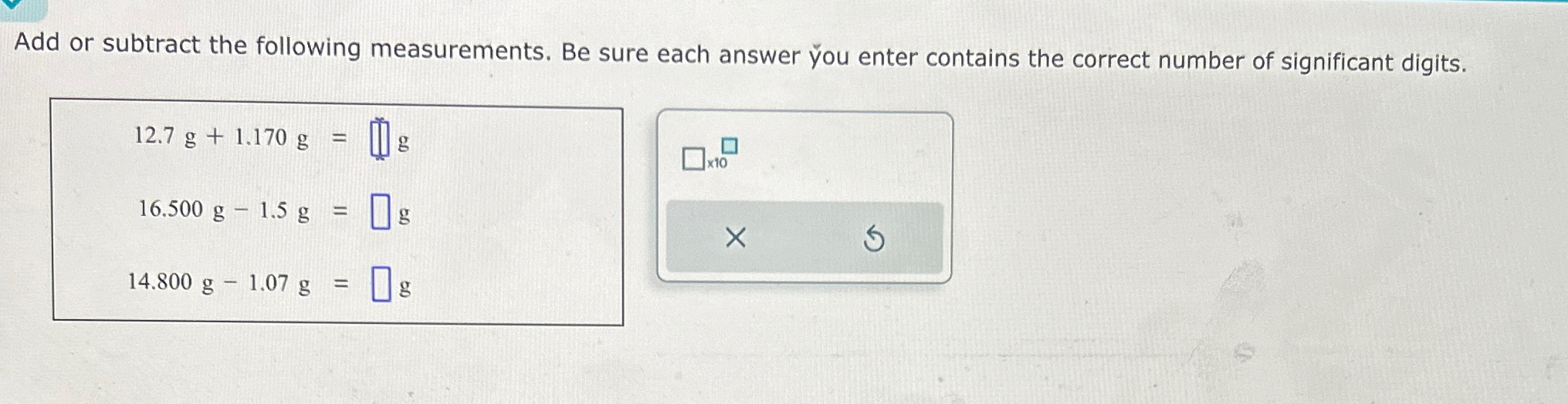 Solved Add or subtract the following measurements. Be sure | Chegg.com