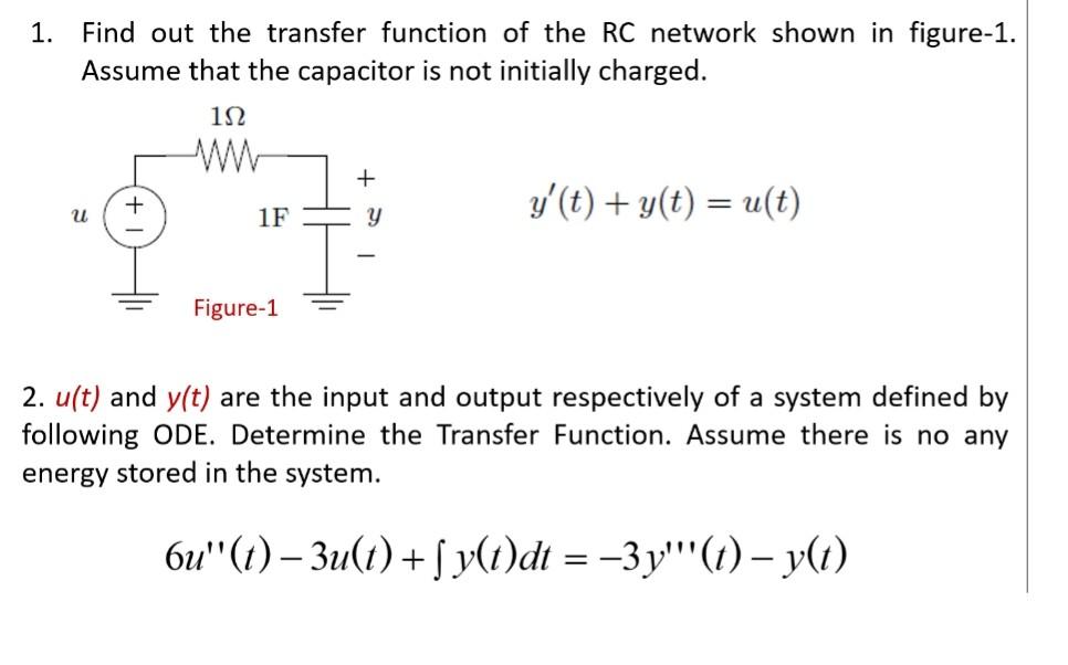 Solved 1. Find out the transfer function of the RC network | Chegg.com
