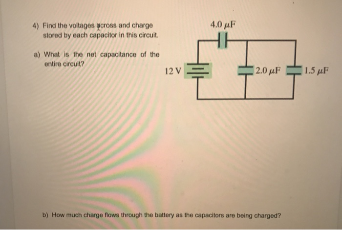 Solved 4.0 pF 4) Find the voltages across and charge stored | Chegg.com