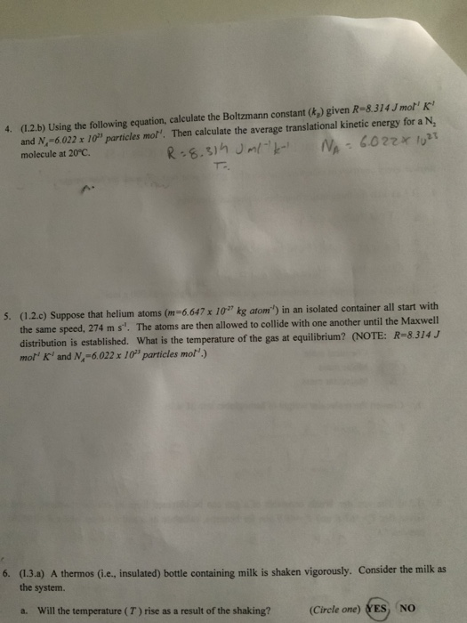 Solved using the following equation calculate the Boltzmann | Chegg.com