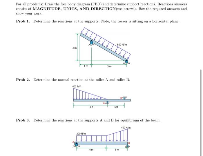 Solved For all problems: Draw the free body diagram (FBD) | Chegg.com