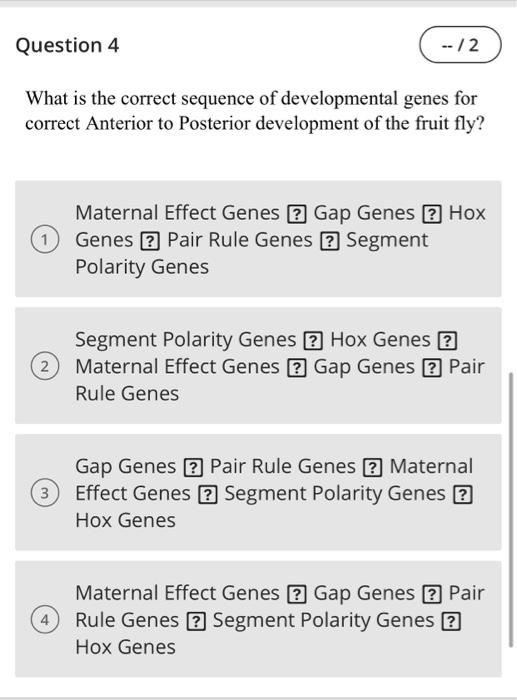Solved What is the correct sequence of developmental genes | Chegg.com