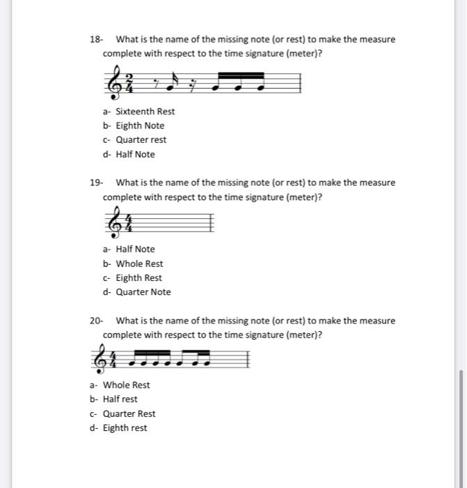 18- What is the name of the missing note (or rest) to | Chegg.com