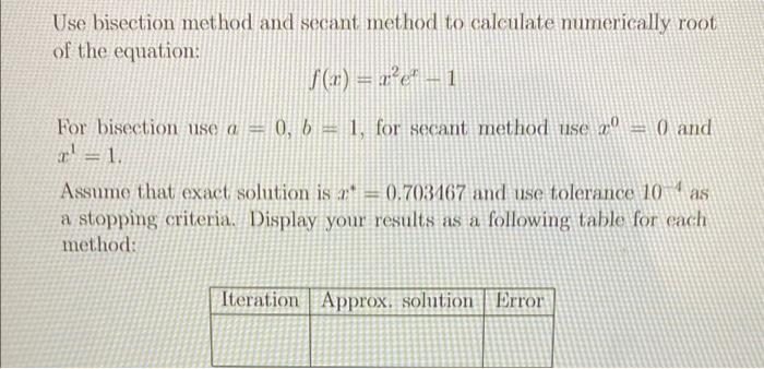 Solved Use bisection method and secant method to calculate | Chegg.com