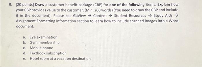 Solved 9. [20 points] Draw a customer benefit package (CBP) | Chegg.com