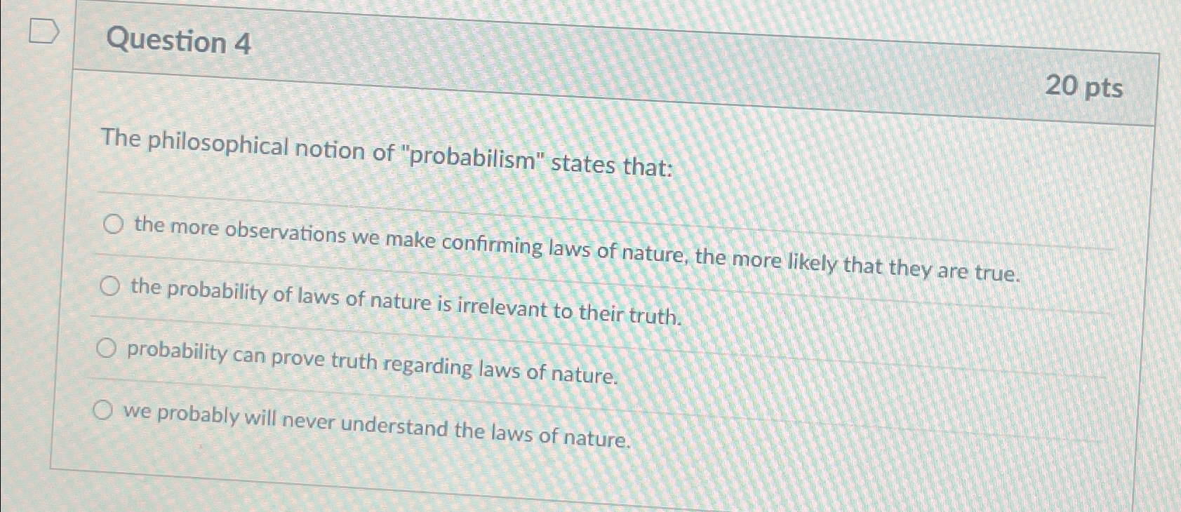 Solved Question 420 ﻿ptsThe philosophical notion of | Chegg.com