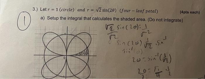 Solved 3.) Let r=1 (circle) and r=2sin(2θ) (four-leaf petal) | Chegg.com