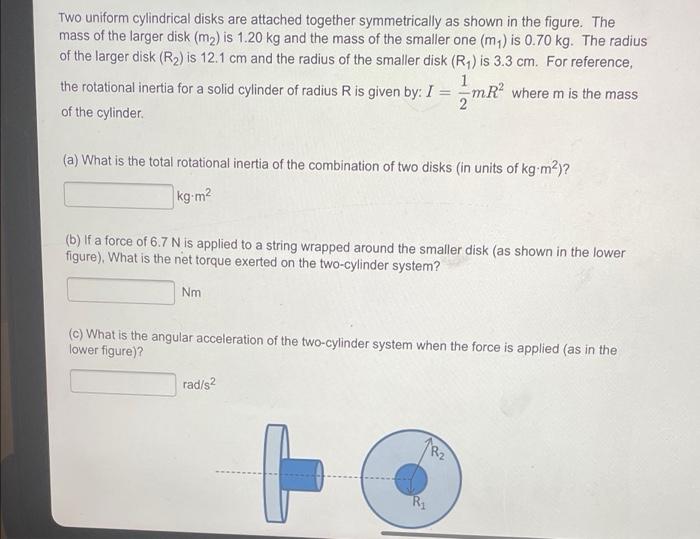 Solved Two uniform cylindrical disks are attached together | Chegg.com