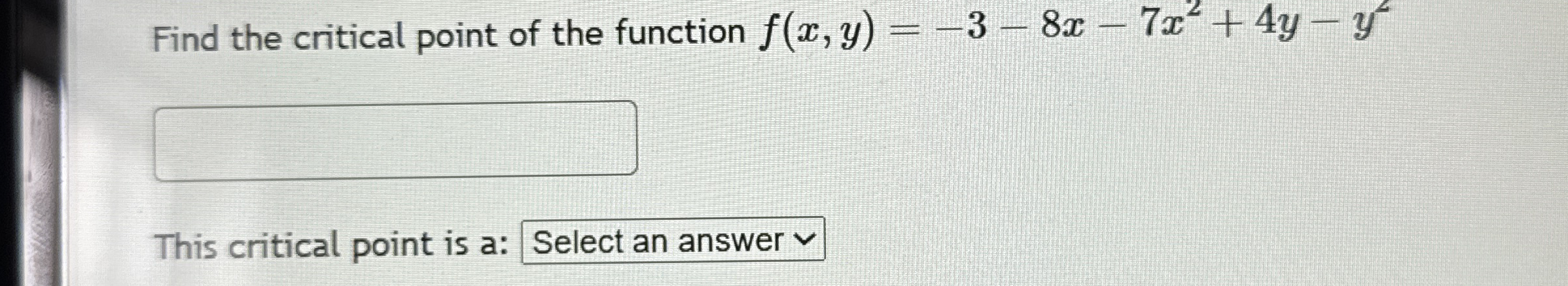 Solved Find the critical point of the function | Chegg.com