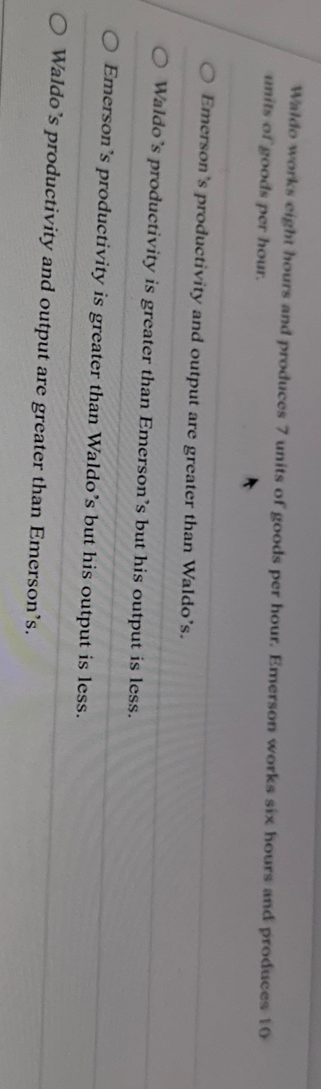 Solved Waldo works eight hours and produces 7 ﻿units of | Chegg.com