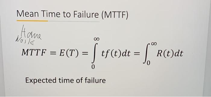 Solved Mean Time to Failure (MTTF) Home Work ∞ MTTF = E(T) = | Chegg.com