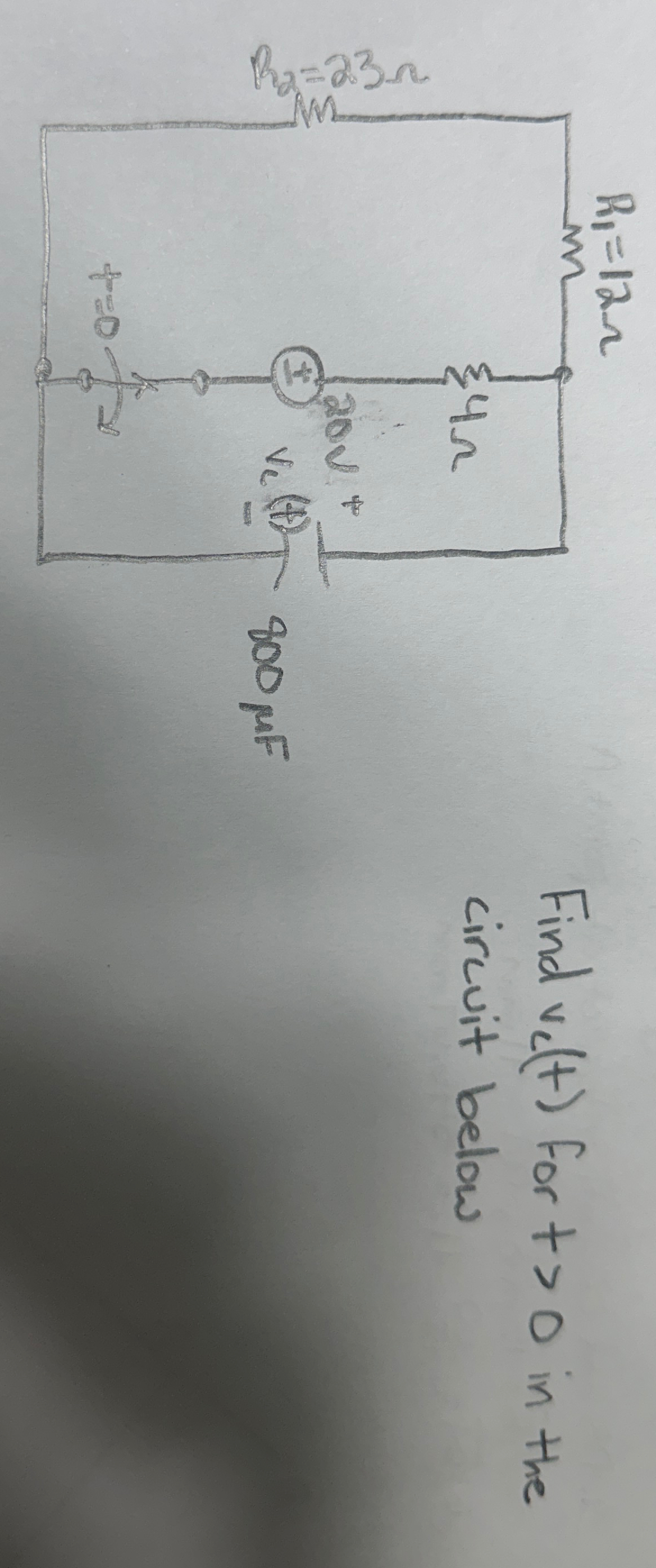 Solved Find vc(t) ﻿for t>0 ﻿in the circuit below | Chegg.com