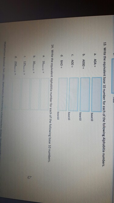 Solved 13. Write the equivalent base 10 number for each of | Chegg.com