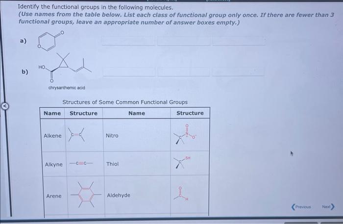Solved Identify the functional groups in the following | Chegg.com