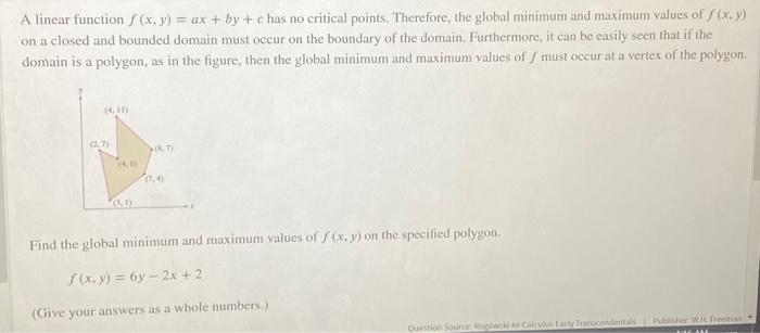 Solved A linear function f(x,y)=ax+by+c has no critical | Chegg.com