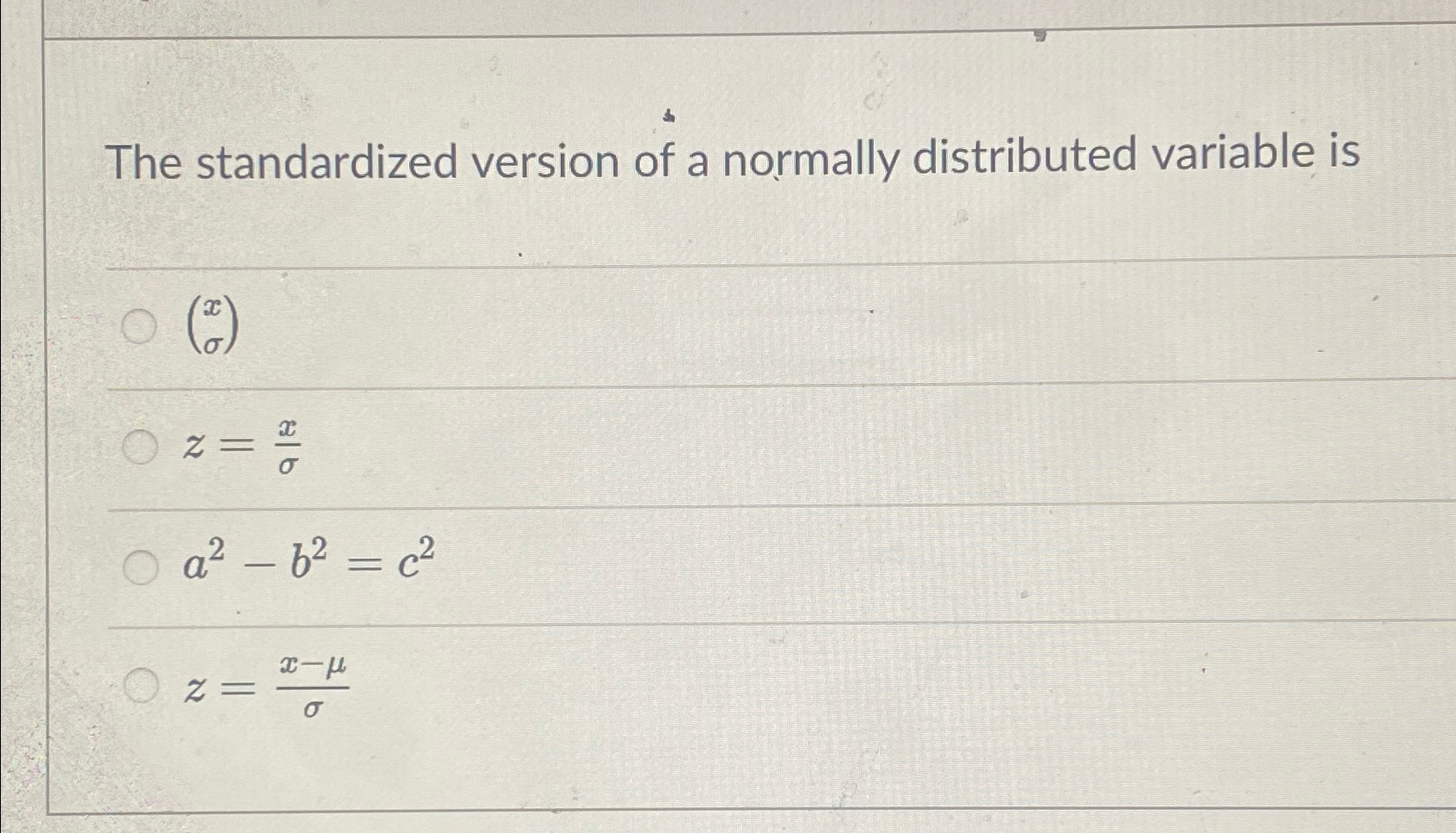 Solved The standardized version of a normally distributed | Chegg.com