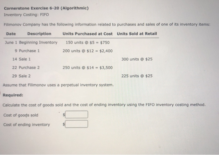 Solved Cornerstone Exercise 6-20 (Algorithmic) Inventory | Chegg.com