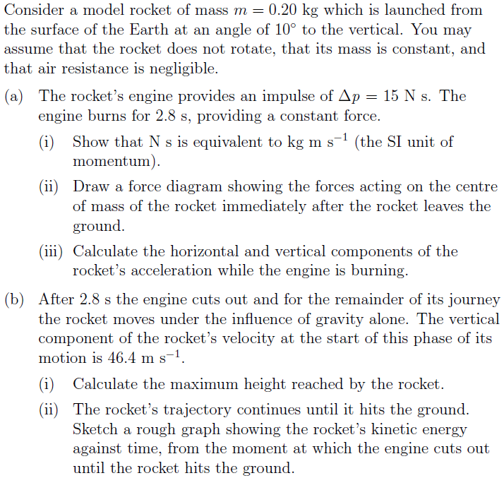 Solved Consider a model rocket of mass m=0.20kg ﻿which is | Chegg.com