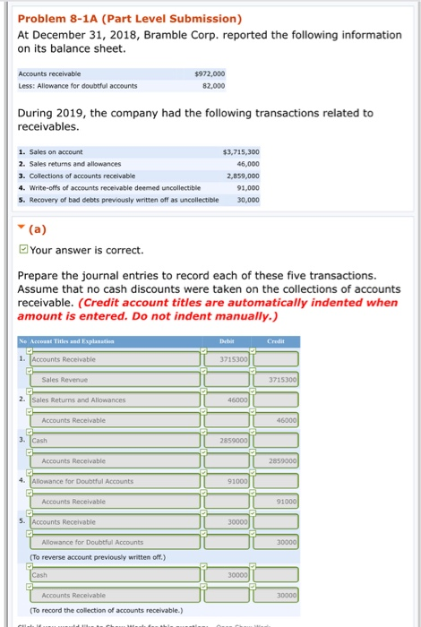 Solved Problem 8-1A (Part Level Submission) At December 31, | Chegg.com
