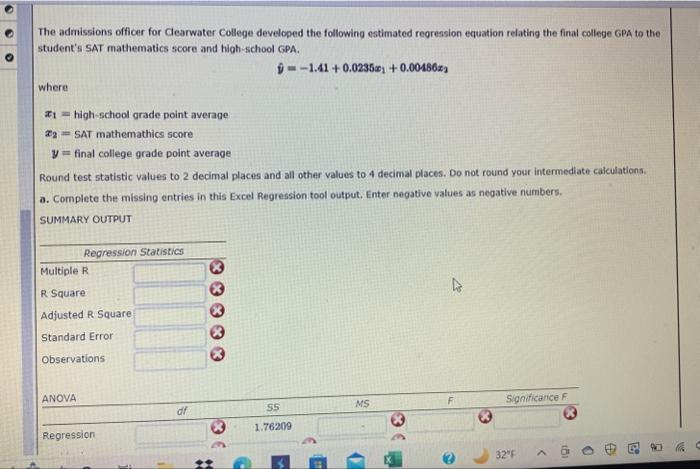 Solved The admissions officer for Clearwater College | Chegg.com