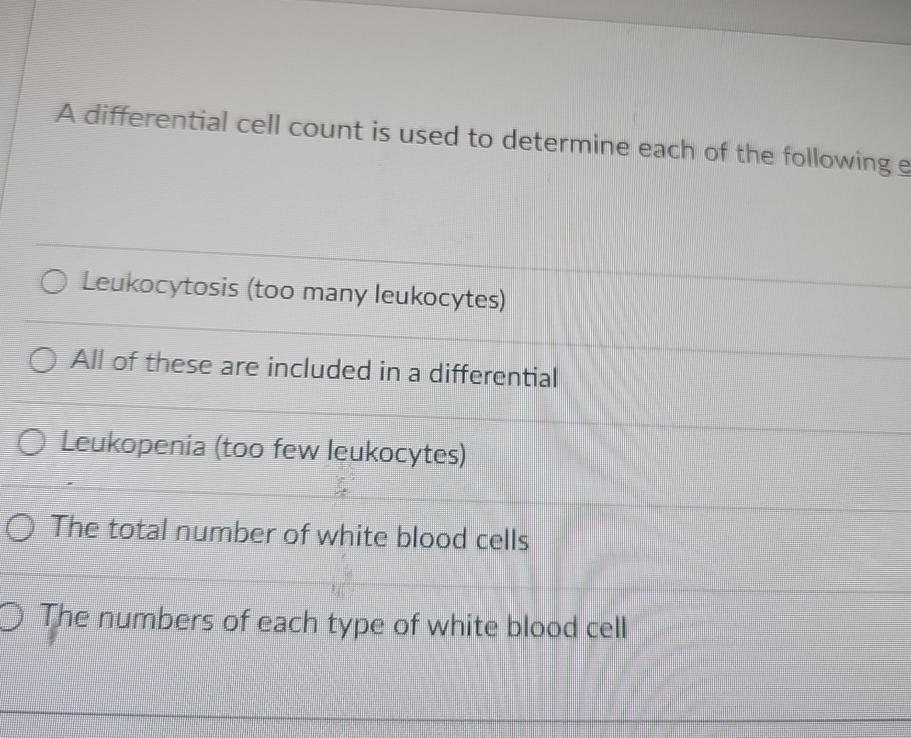 Solved A differential cell count is used to determine each | Chegg.com | Chegg.com