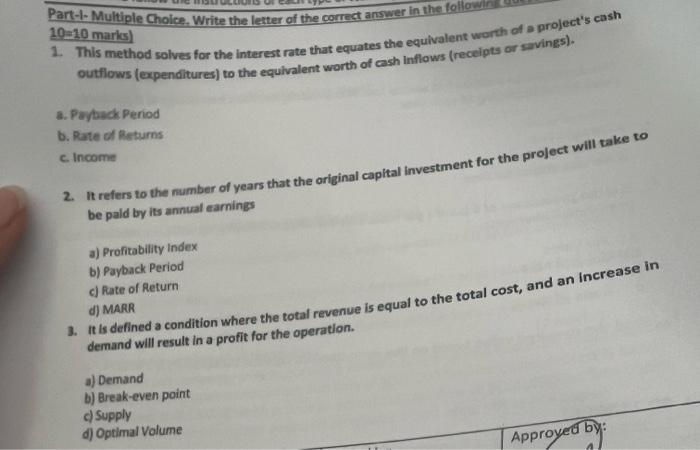 Solved Part-1- Multiple Choice, Write the letter of the | Chegg.com