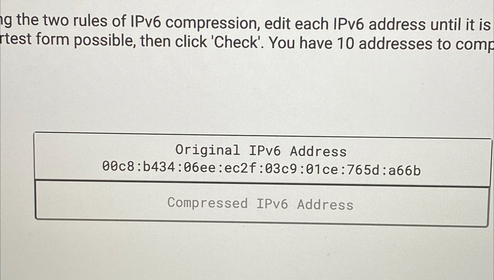 Solved g the two rules of IPv6 ﻿compression, edit each IPv6 | Chegg.com