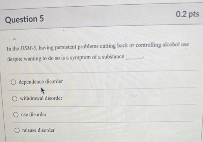 Solved In the DSM-5, having persistent problems cutting back | Chegg.com
